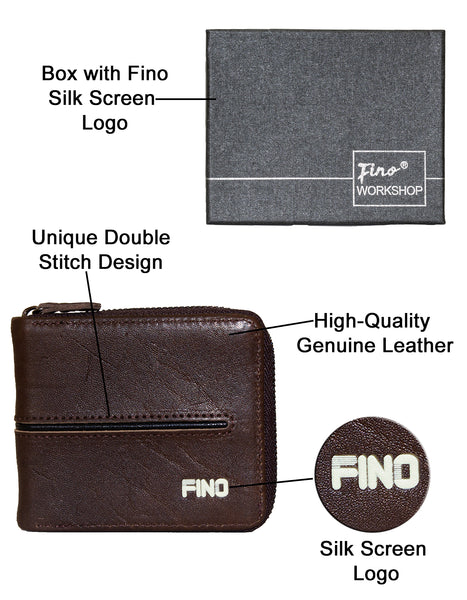 Fino DWS-826 Genuine Leather Zip Around with Line & Logo Wallet with B