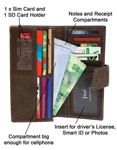 Fino HL-1402 Unisex Genuine Leather Bifold Wallet with SD Card Holder