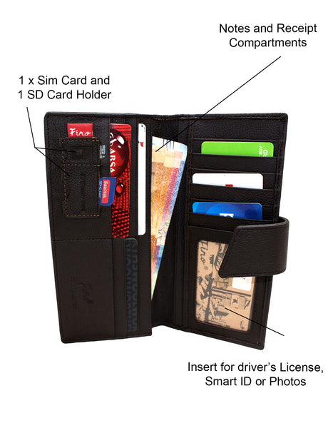 Fino HL-1407 Unisex Genuine Leather Bifold Wallet with SD Card Holder